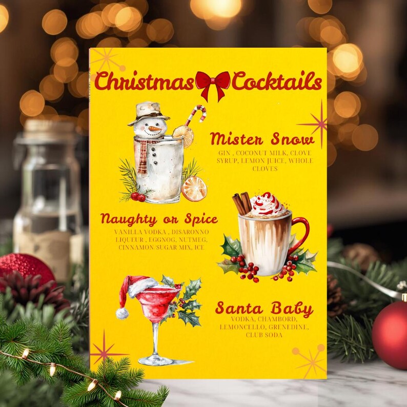 Christmas Cocktail Menu Template, Editable Drink Sign (digital Download ...