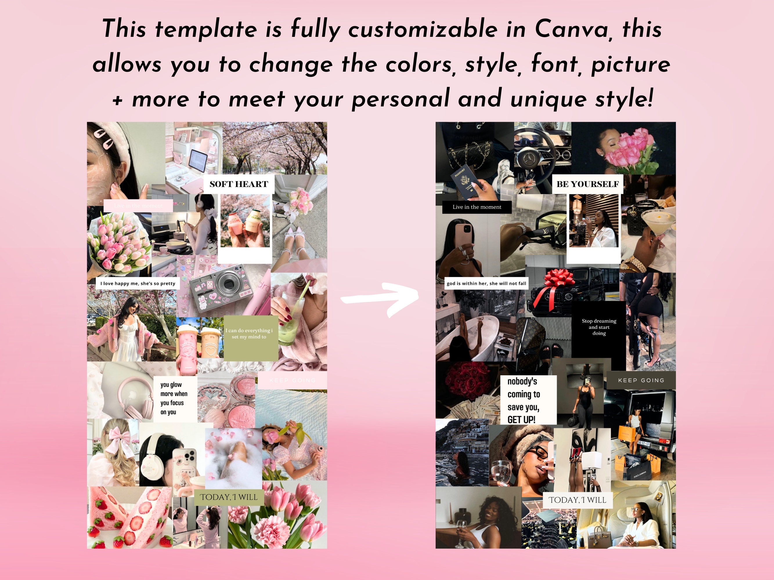 MOBILE VISION BOARD Soft Girl Aesthetic Fully Customizable Canva ...