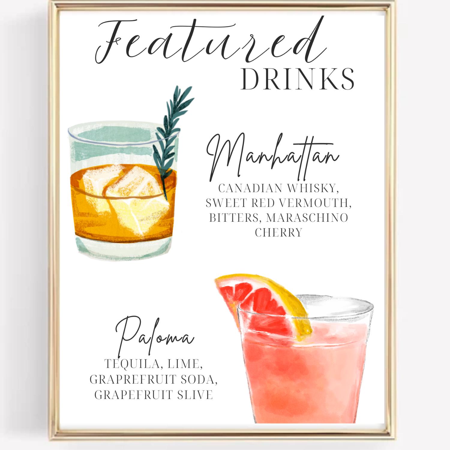 Editable Signature Drink Sign Template, Minimalist Bar Menu (digital ...