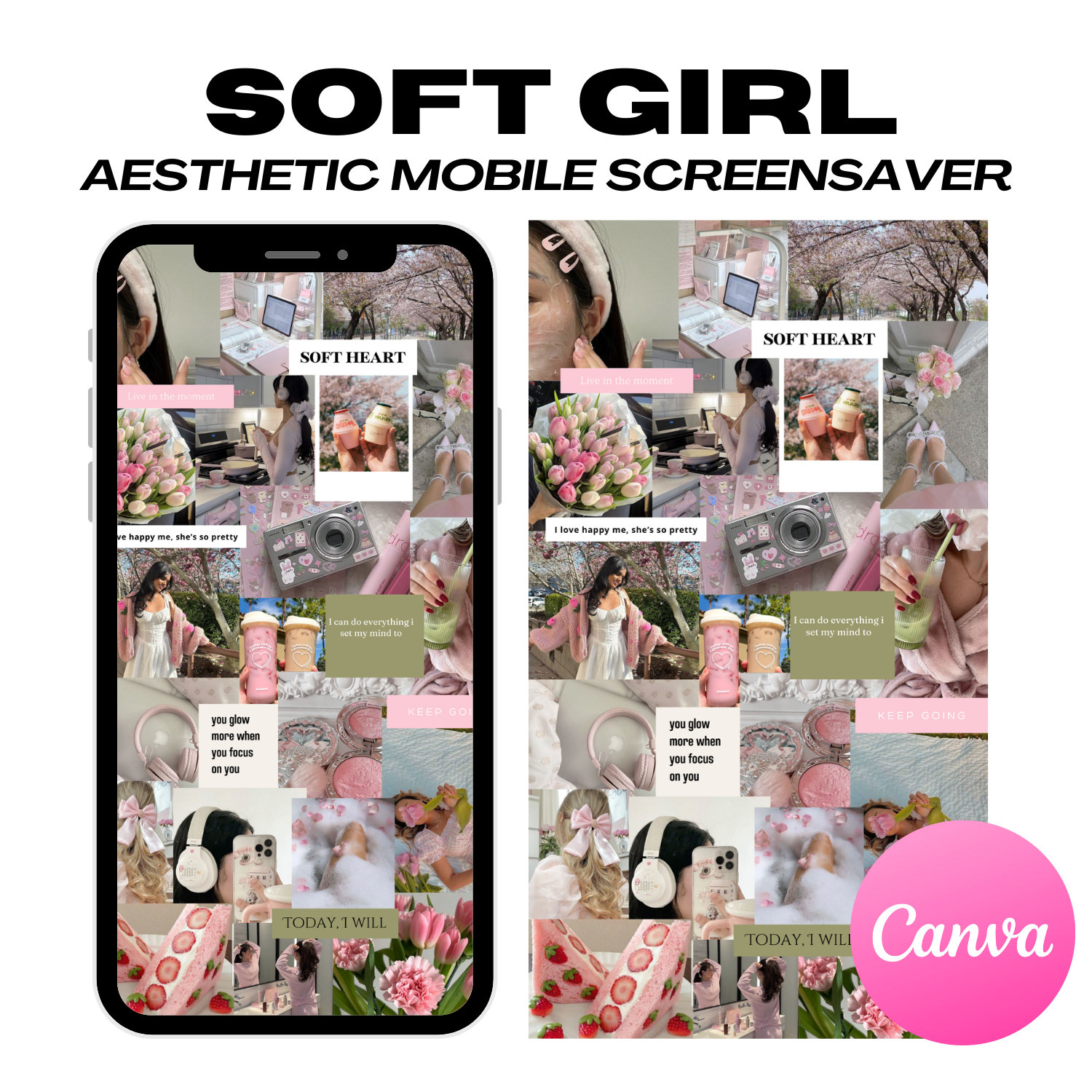 MOBILE VISION BOARD Soft Girl Aesthetic Fully Customizable Canva ...