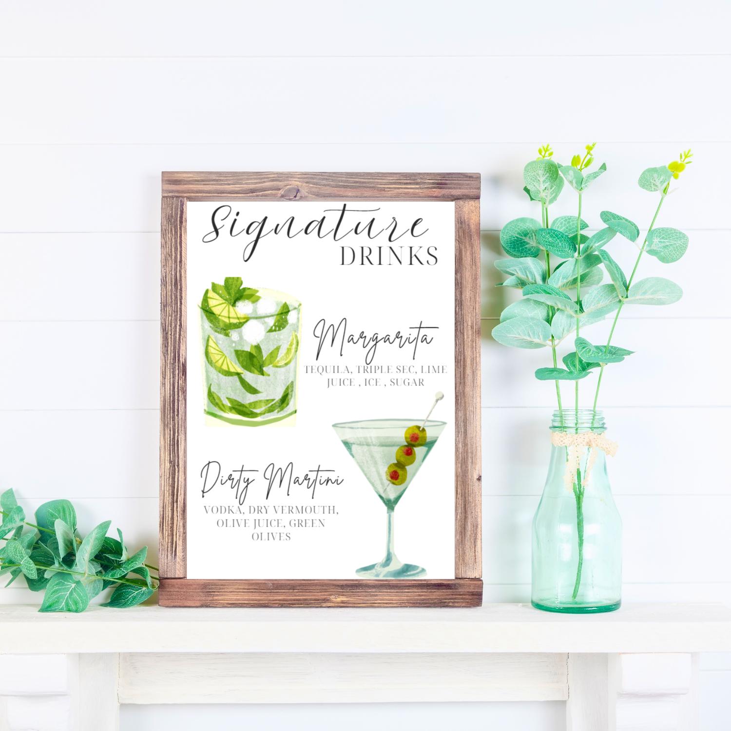 Modern Signature Drink Sign Template, Printable Bar Menu (digital ...
