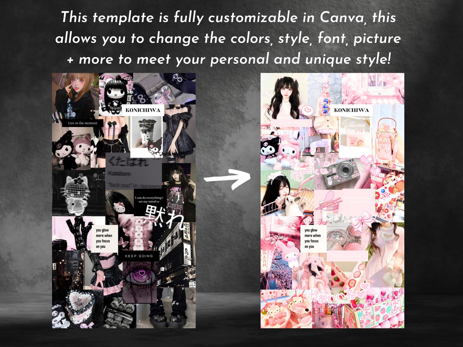 MOBILE VISION BOARD | Dark Kawaii Aesthetic | Fully Customizable Canva ...
