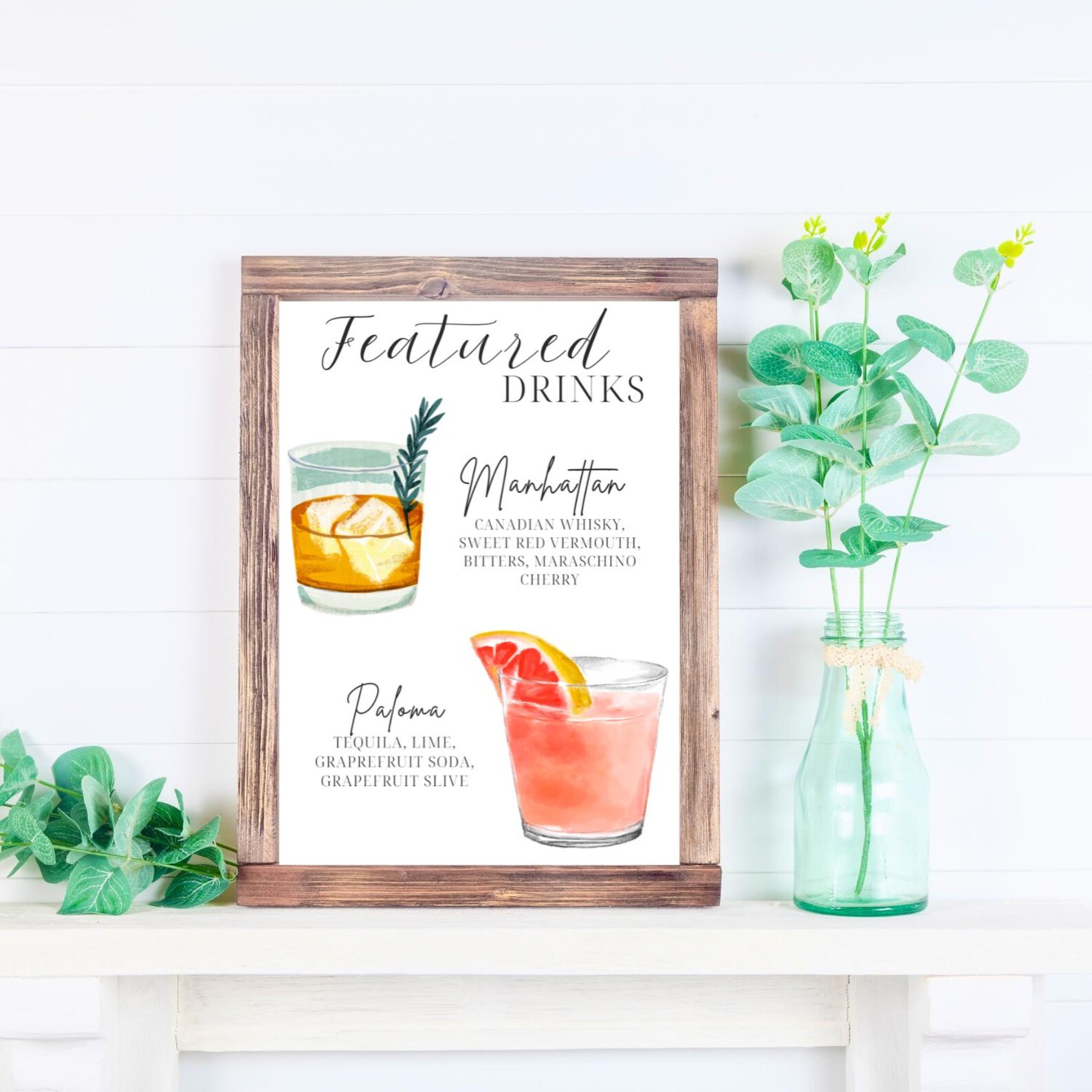 Editable Signature Drink Sign Template, Minimalist Bar Menu (digital ...