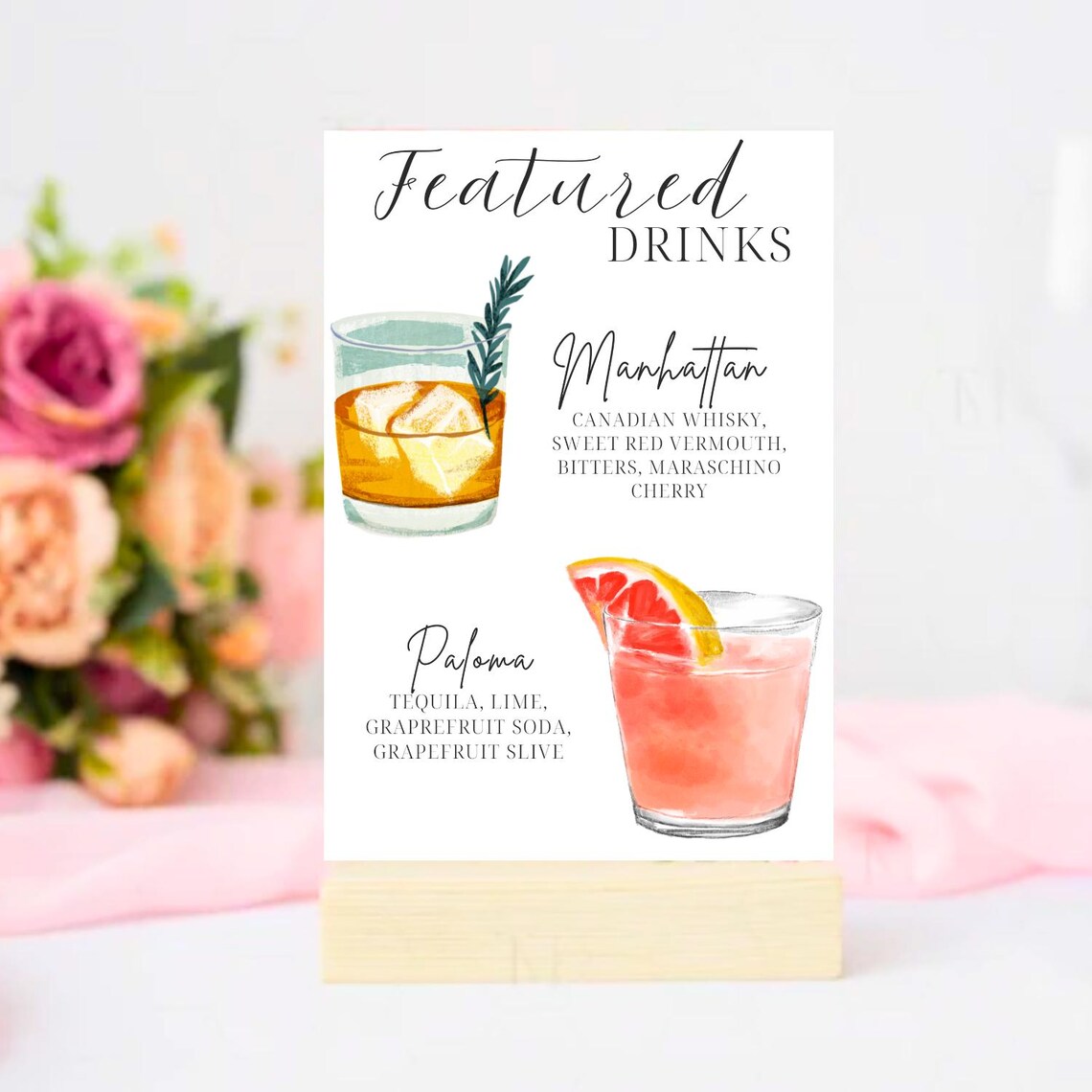 Editable Signature Drink Sign Template, Minimalist Bar Menu (digital ...