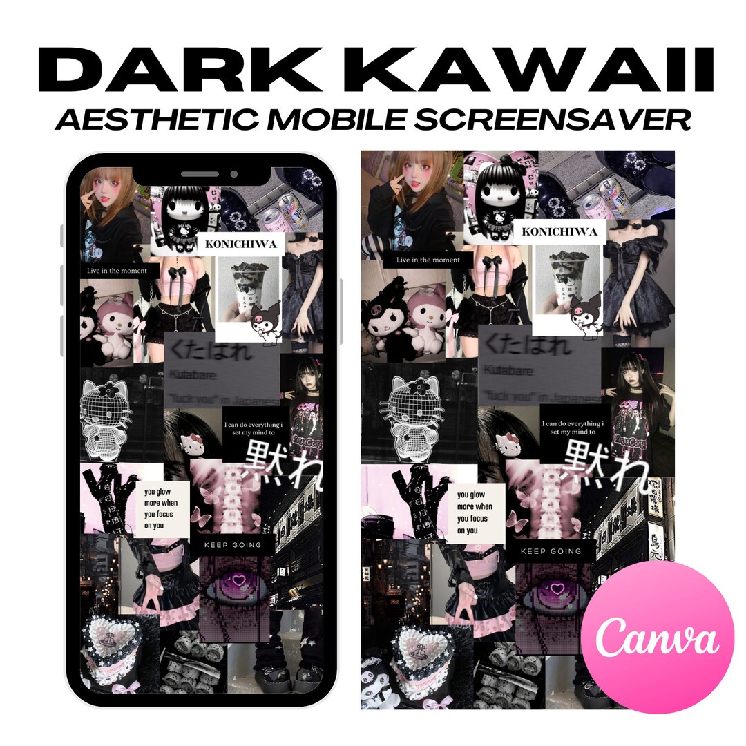 MOBILE VISION BOARD | Dark Kawaii Aesthetic | Fully Customizable Canva ...