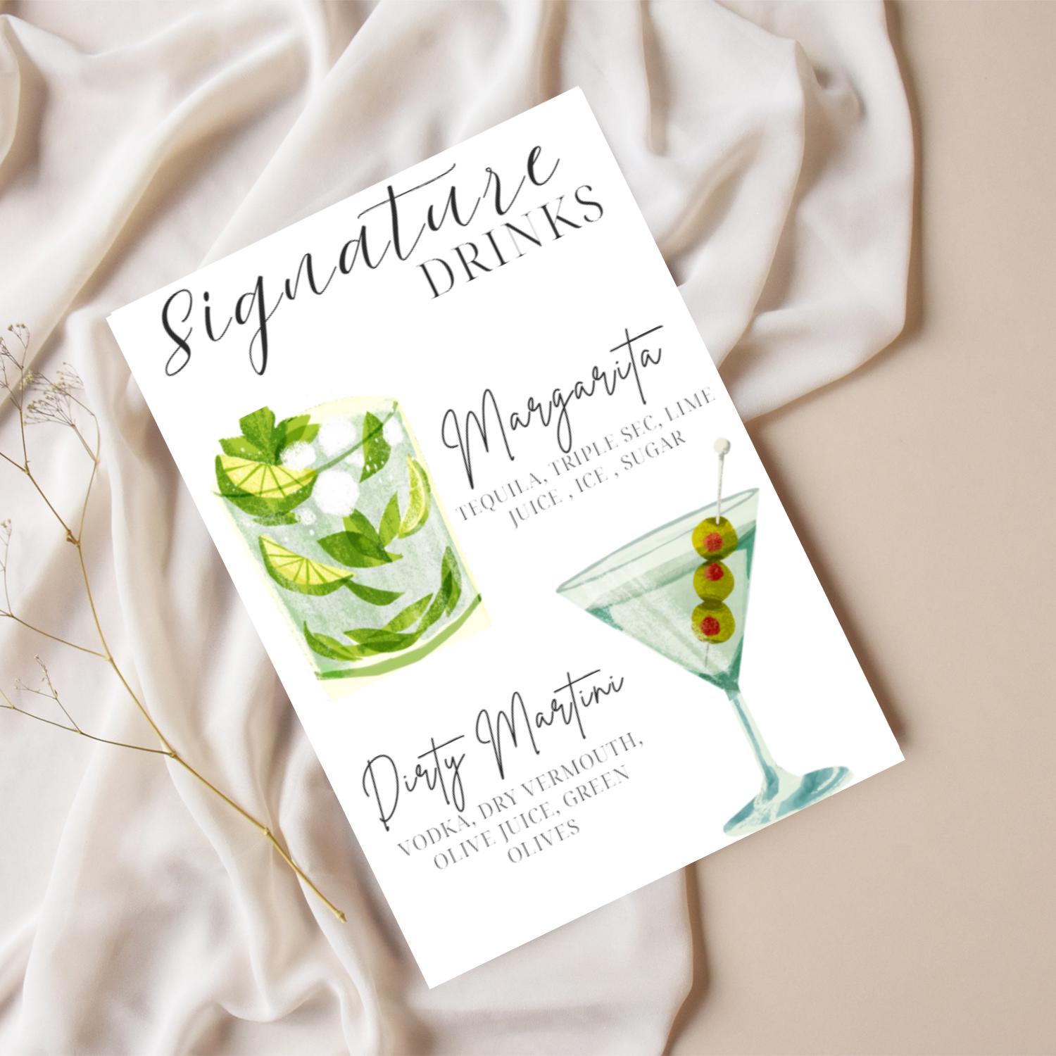 Modern Signature Drink Sign Template, Printable Bar Menu (digital ...