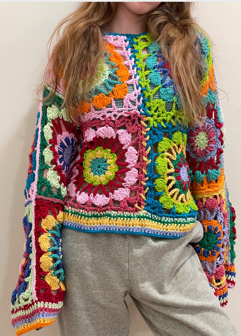 Warm Handmade Crochet Granny Square Jumper - Etsy