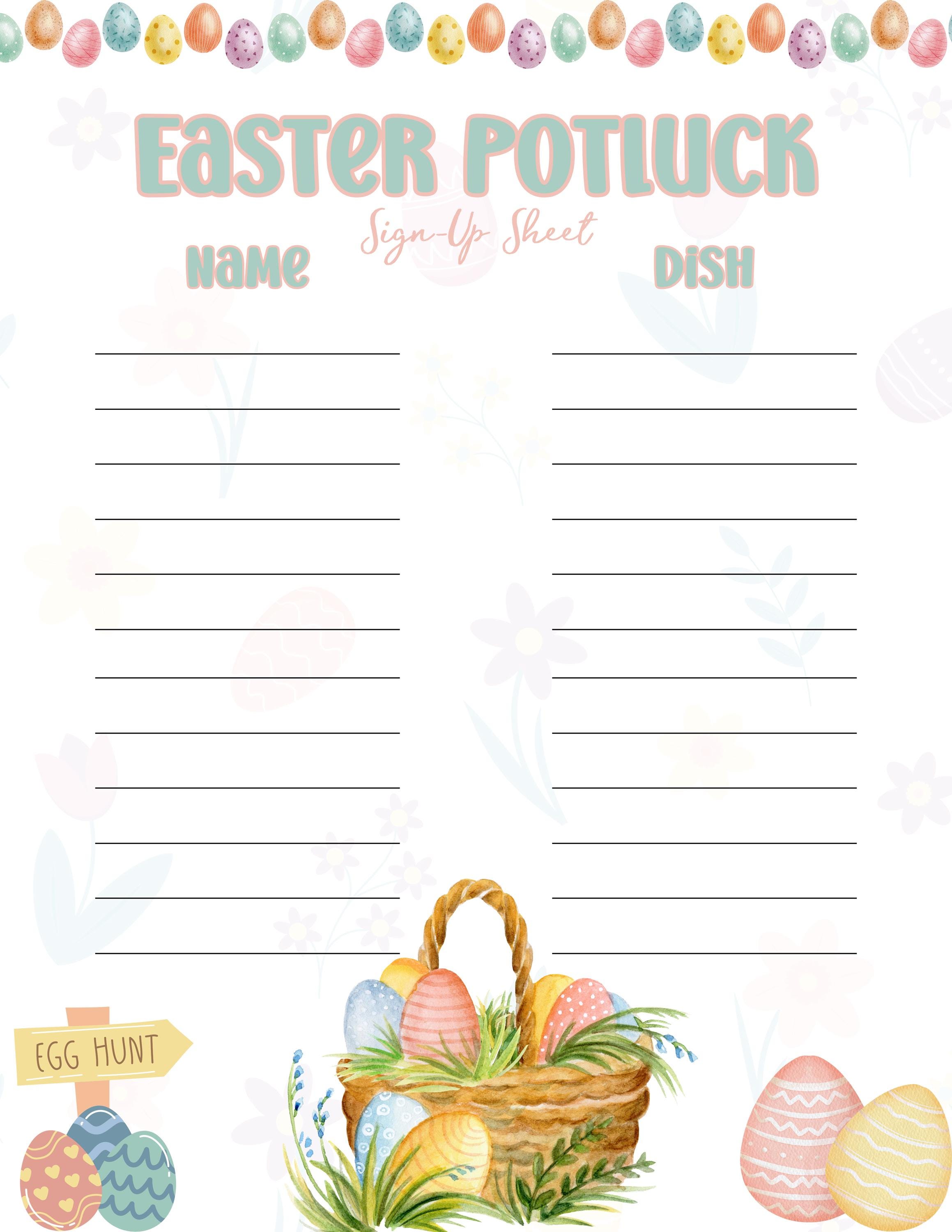 Easter Potluck Sign-up Sheet Printable, Potluck Sign-up Sheet, Work ...