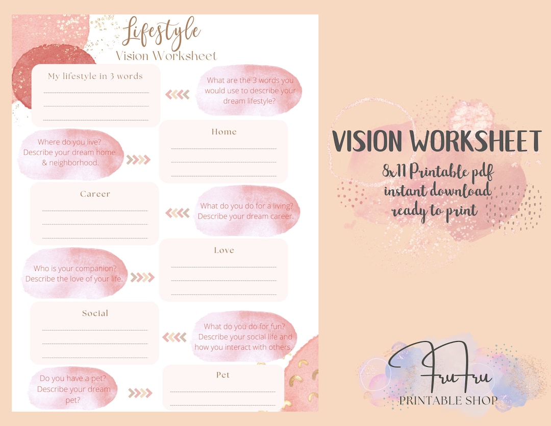 Lifestyle Vision Printable Worksheet, Goal Setting Worksheet, Vision ...