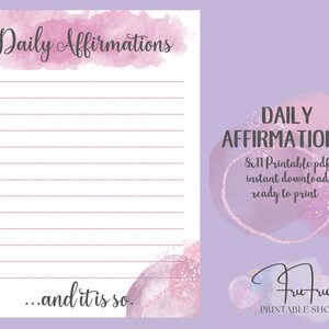 Daily Affirmations Printable Worksheet, Affirm Worksheet, Vision Book ...