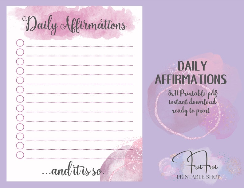 Daily Affirmations Printable Worksheet, Affirm Worksheet, Vision Book ...