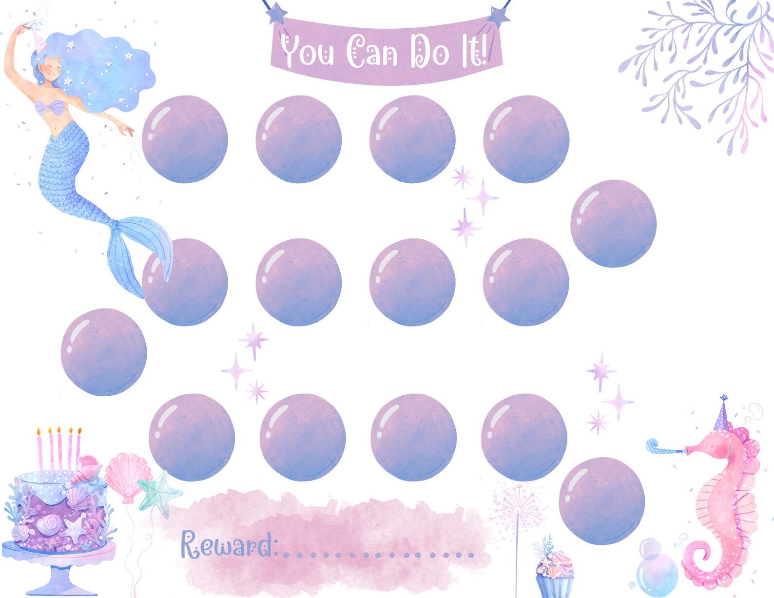 Mermaid Reward Chart, Watercolor Behavior Chart, Watercolor Mermaid ...