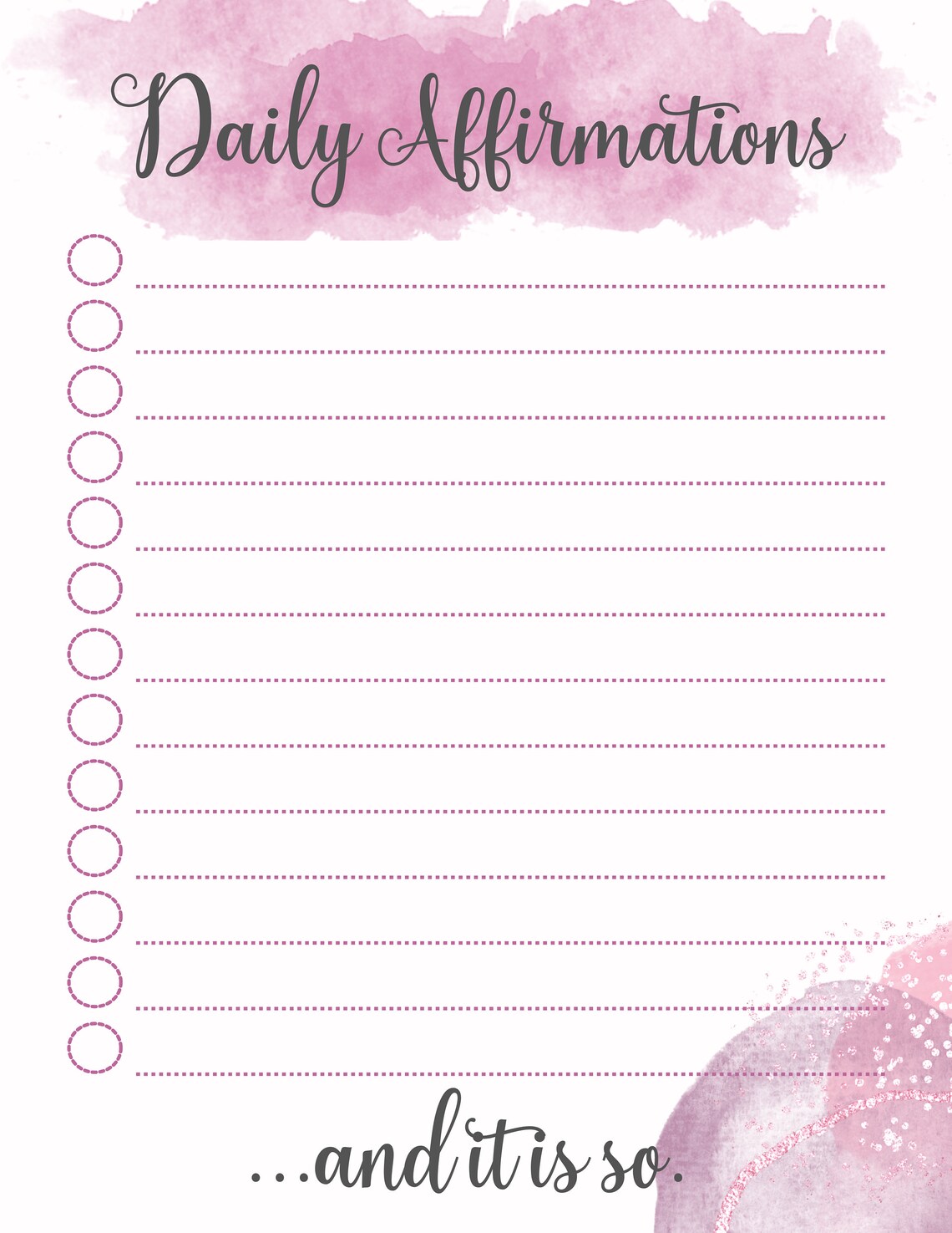Daily Affirmations Printable Worksheet, Affirm Worksheet, Vision Book ...