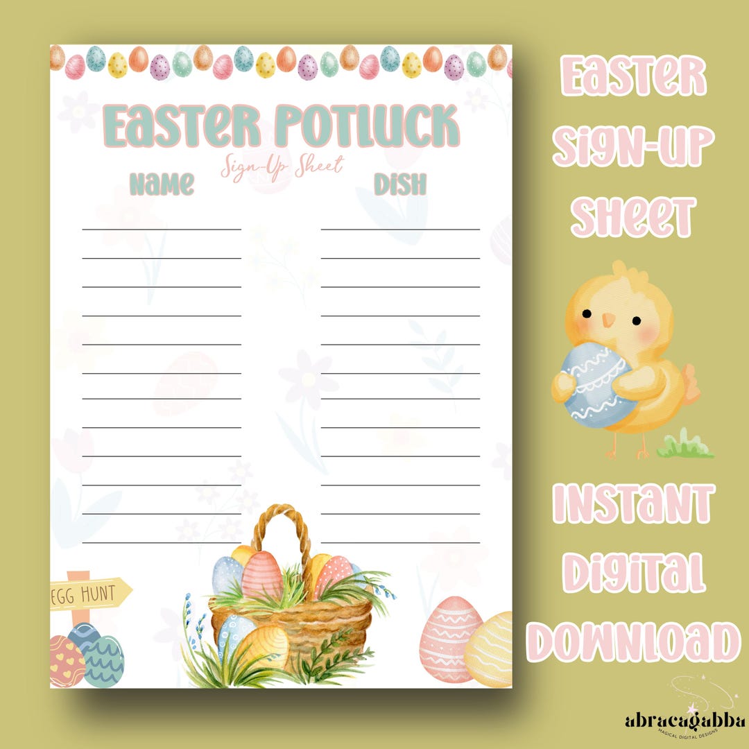 Easter Potluck Sign-up Sheet Printable, Potluck Sign-up Sheet, Work ...