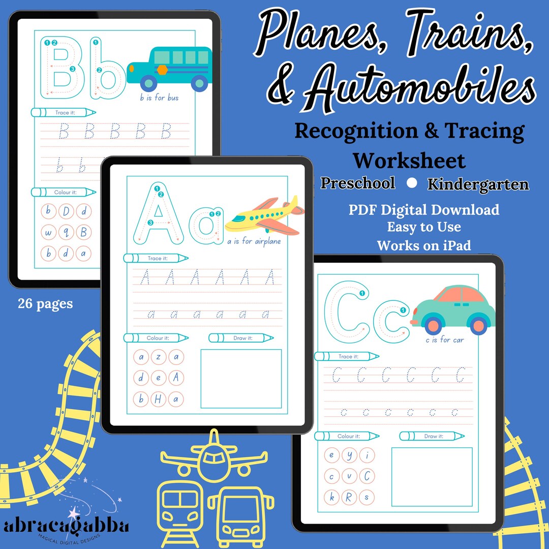 Plane, Trains, Automobiles - Alphabet Recognition & Tracing Worksheets ...