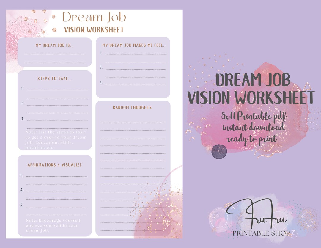 Dream Job Vision Printable Worksheet, Goal Setting Worksheet, Vision ...