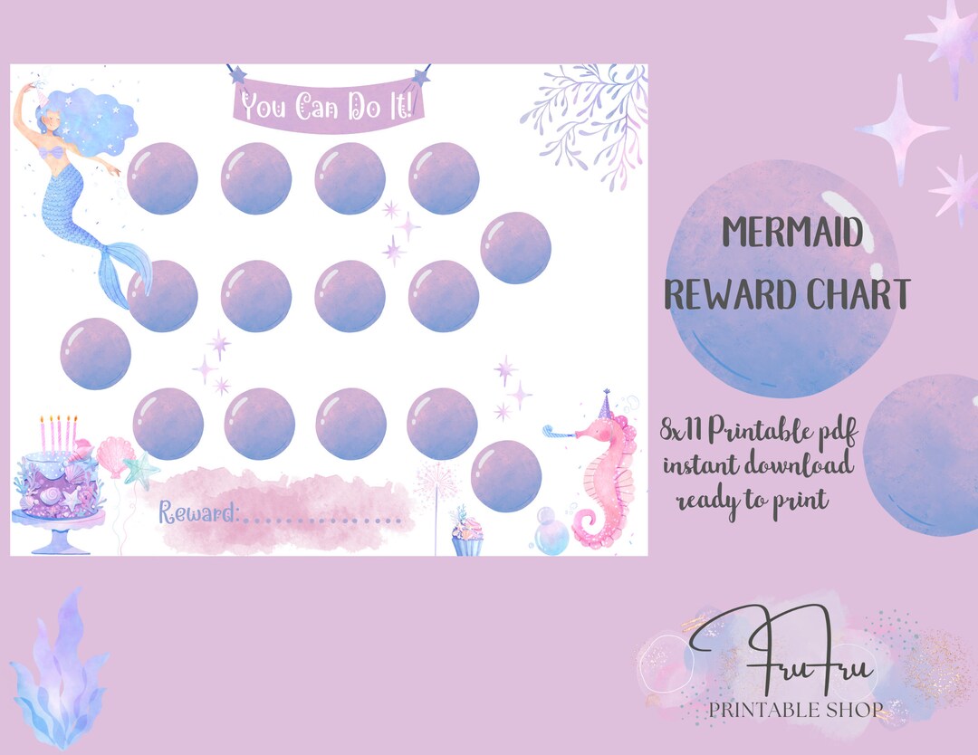 Mermaid Reward Chart, Watercolor Behavior Chart, Watercolor Mermaid ...