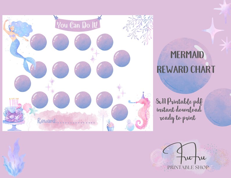 Mermaid Reward Chart, Watercolor Behavior Chart, Watercolor Mermaid ...