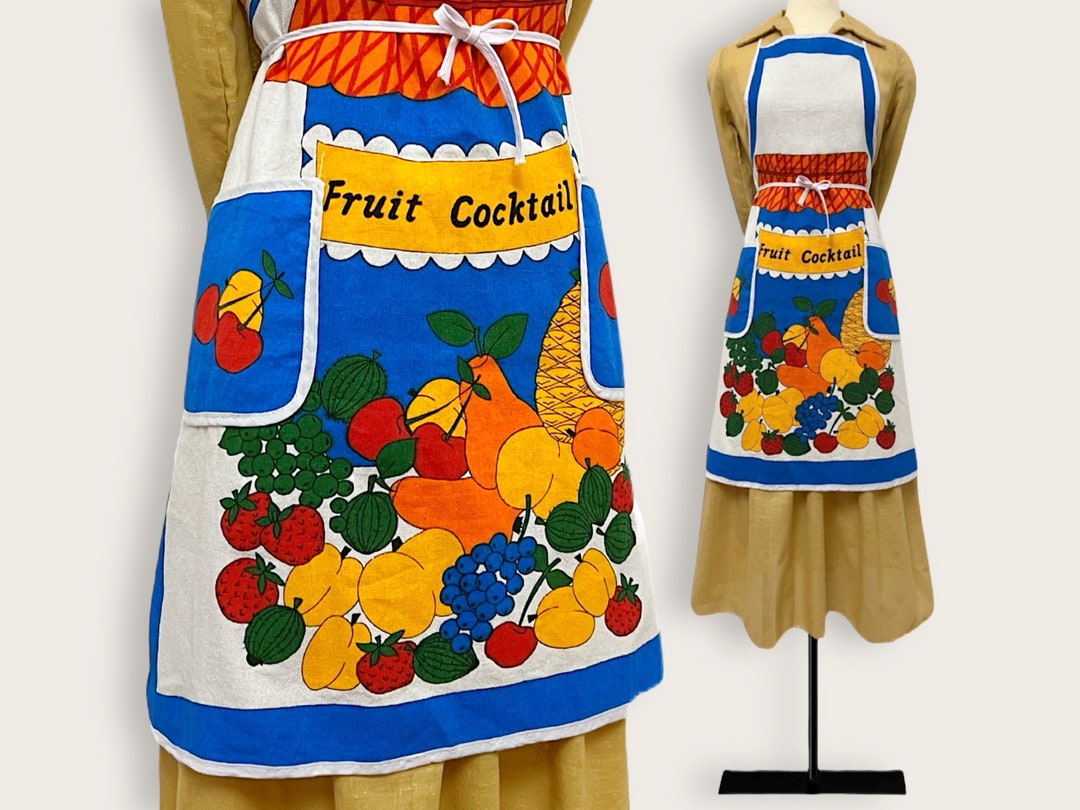Mid Century Fruit Cocktail Apron Bright Colorful Smock 60s Kitchen - Etsy