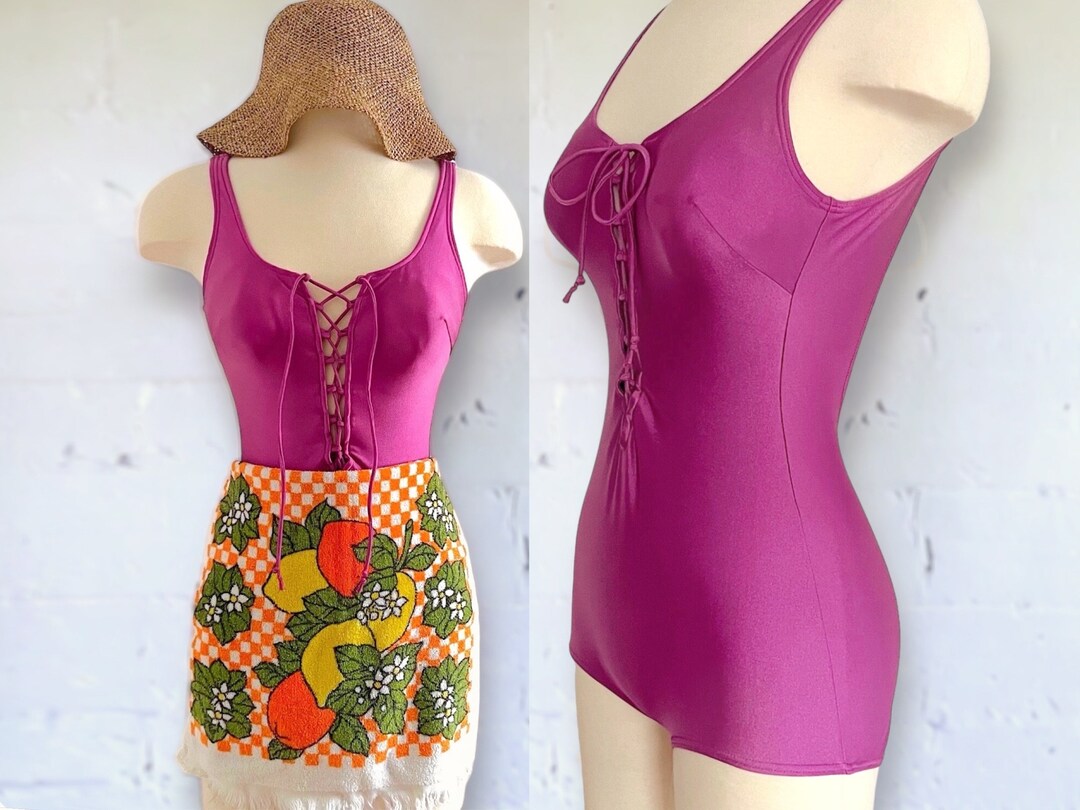 Vintage 60s Bullet Bra One Piece Swimsuit Medium 1960s Mod Corset Chest ...