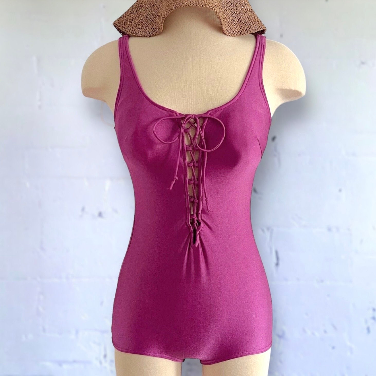 Vintage 60s Bullet Bra One Piece Swimsuit Medium 1960s Mod Corset Chest ...