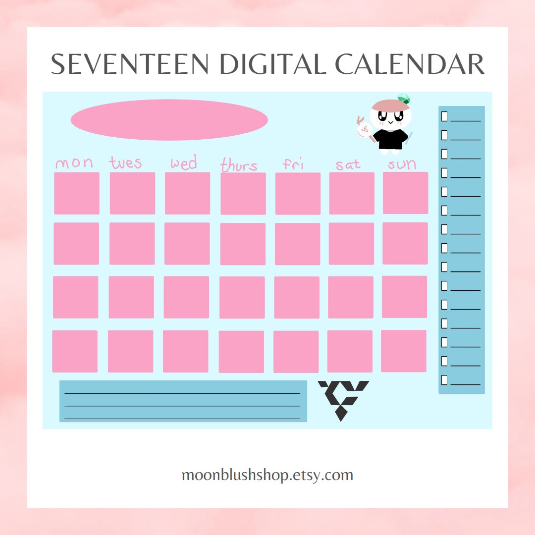 Digital Planner, Seventeen Kpop, Printable Calendar, Undated Month ...