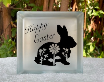 Hoppy Easter 6x6x3 Glass Block Night Light, Easter Gift, Decorative ...