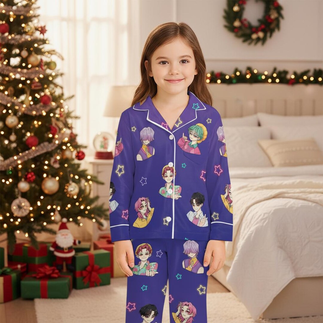 Saja Kids Satin Pajamas Set, Demon Hunter Inspired Anime Pjs, Cute Soda ...