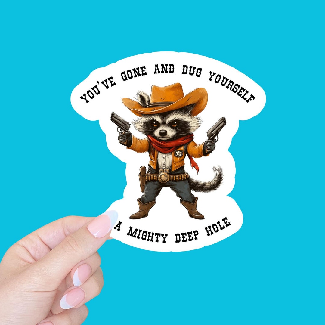 Western Trending Sticker, Racoon Cowboy Funny Sticker, Meme Sticker ...