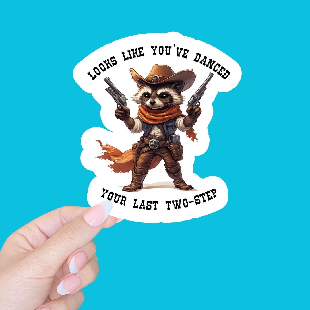 Western Trending Sticker, Racoon Cowboy Funny Sticker, Meme Sticker ...