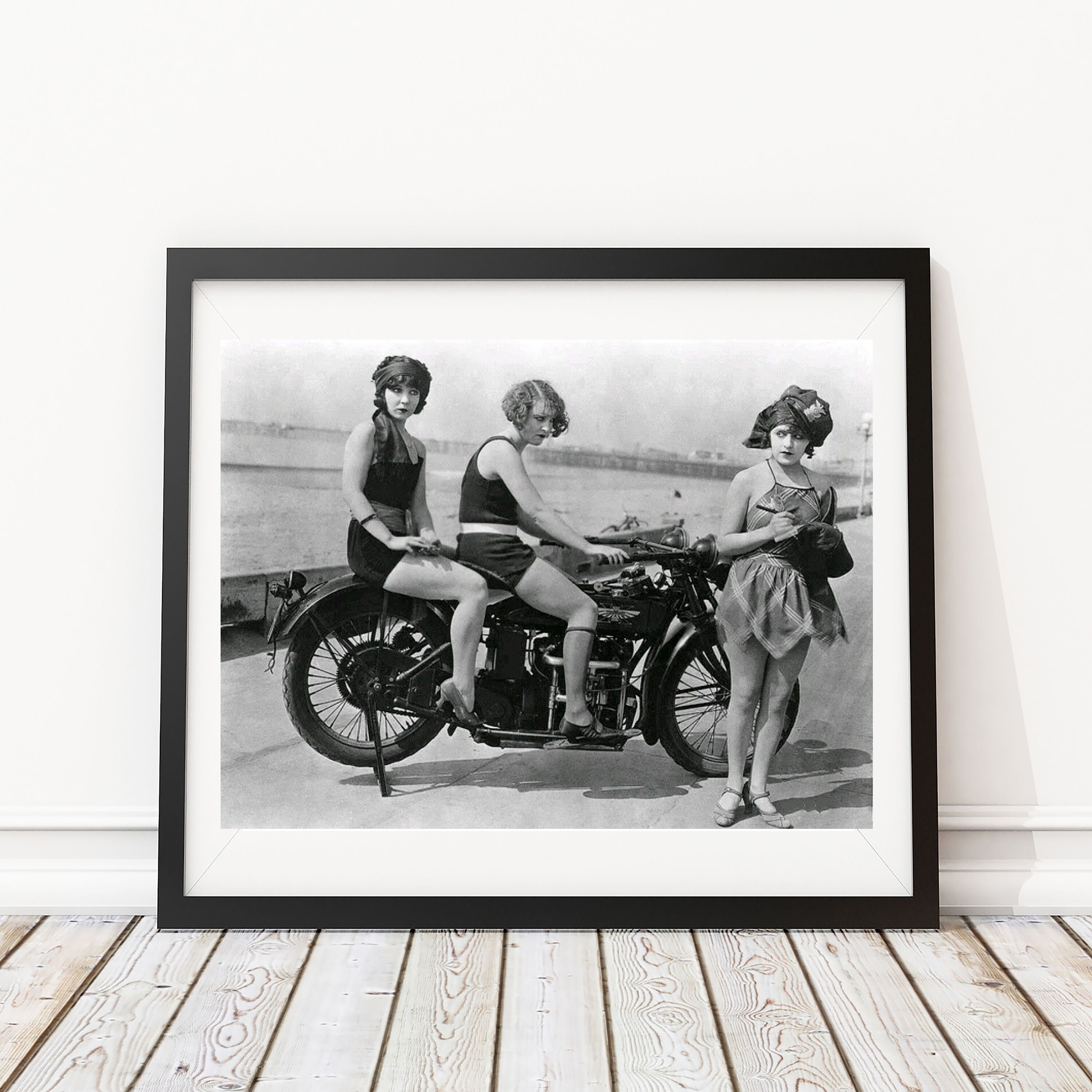 Vintage Photo - Women 1920's Motorcycle - Photography, Black & White ...