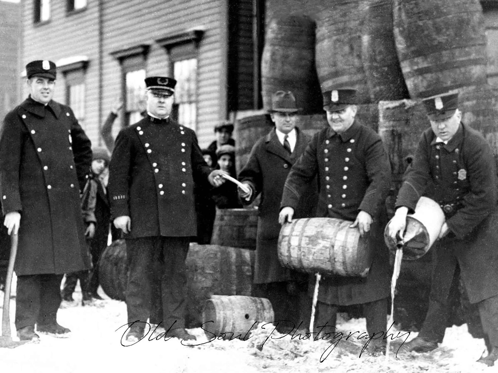 Vintage Photo - 1930's Prohibition Police Cops Dumping Barrels of ...