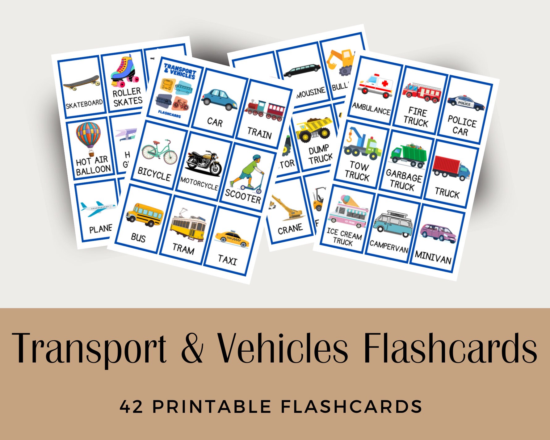 Transport and Vehicles - 42 Printable Flashcards - Etsy