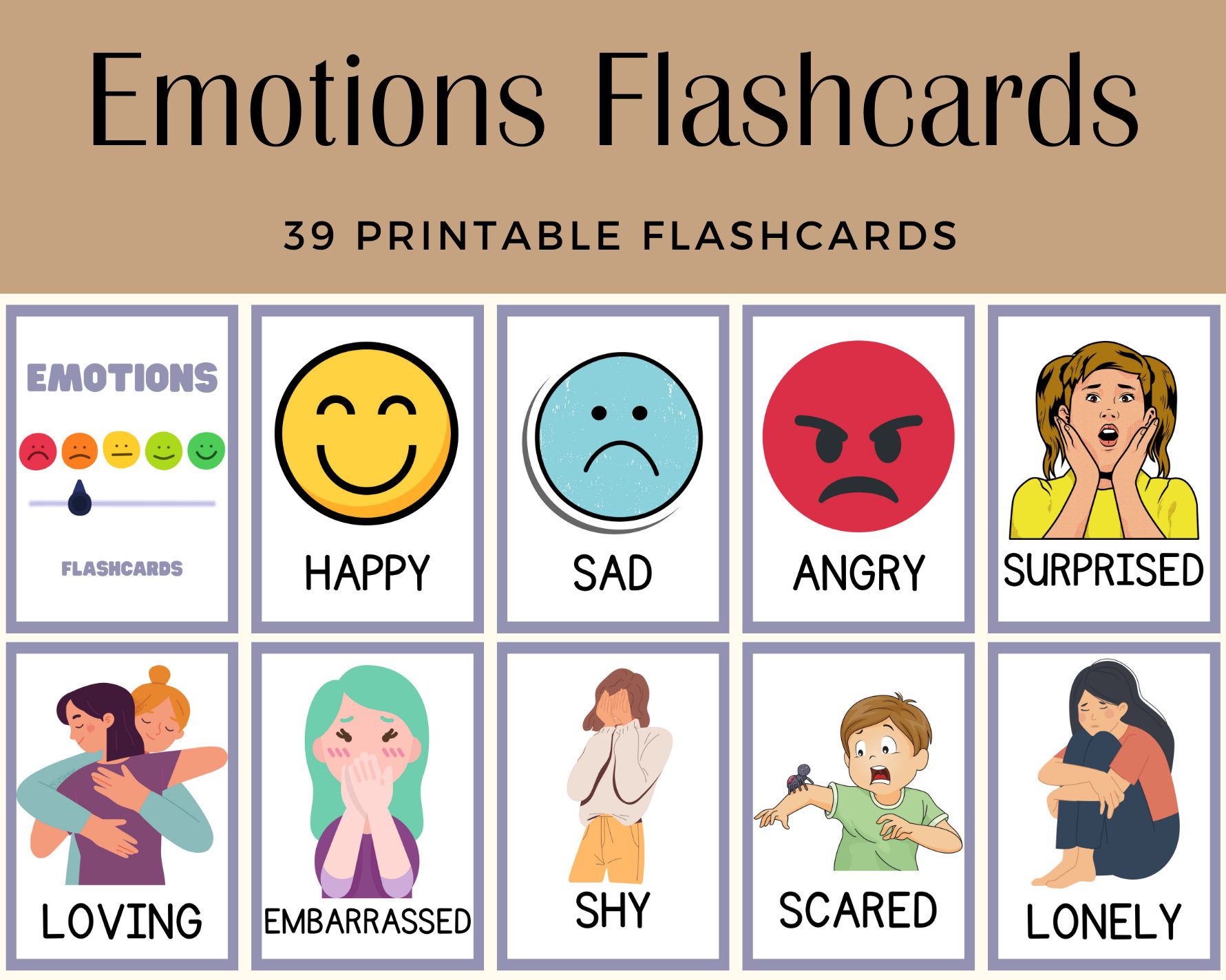 Emotions - 39 Printable Flashcards - Etsy