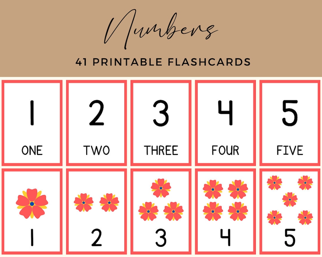 Numbers - 41 Printable Flashcards - Etsy