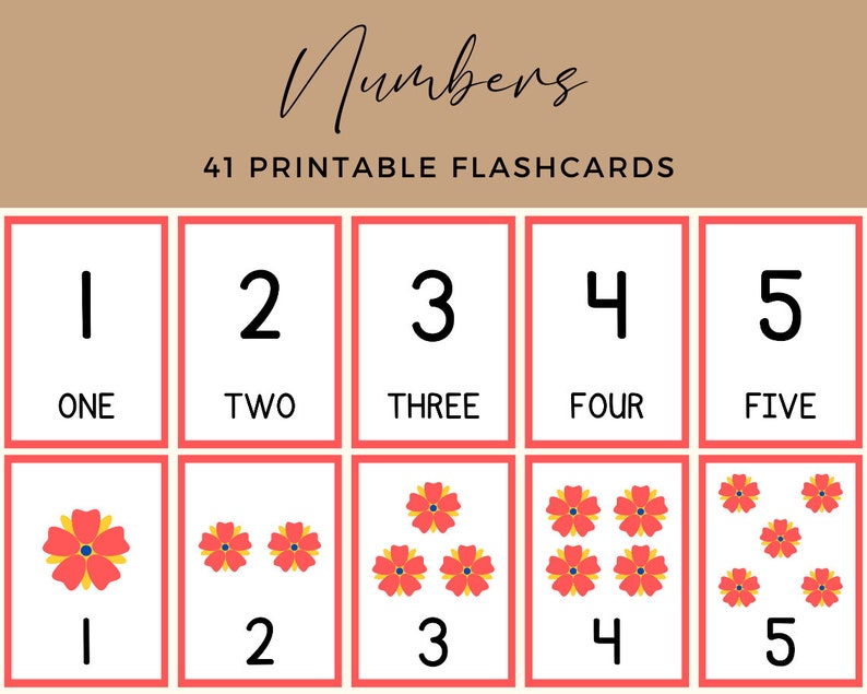 Numbers 41 Printable Flashcards - Etsy