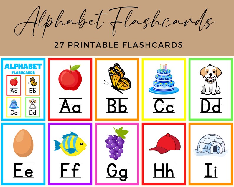 Learning the Alphabet 27 Printable Flashcards - Etsy