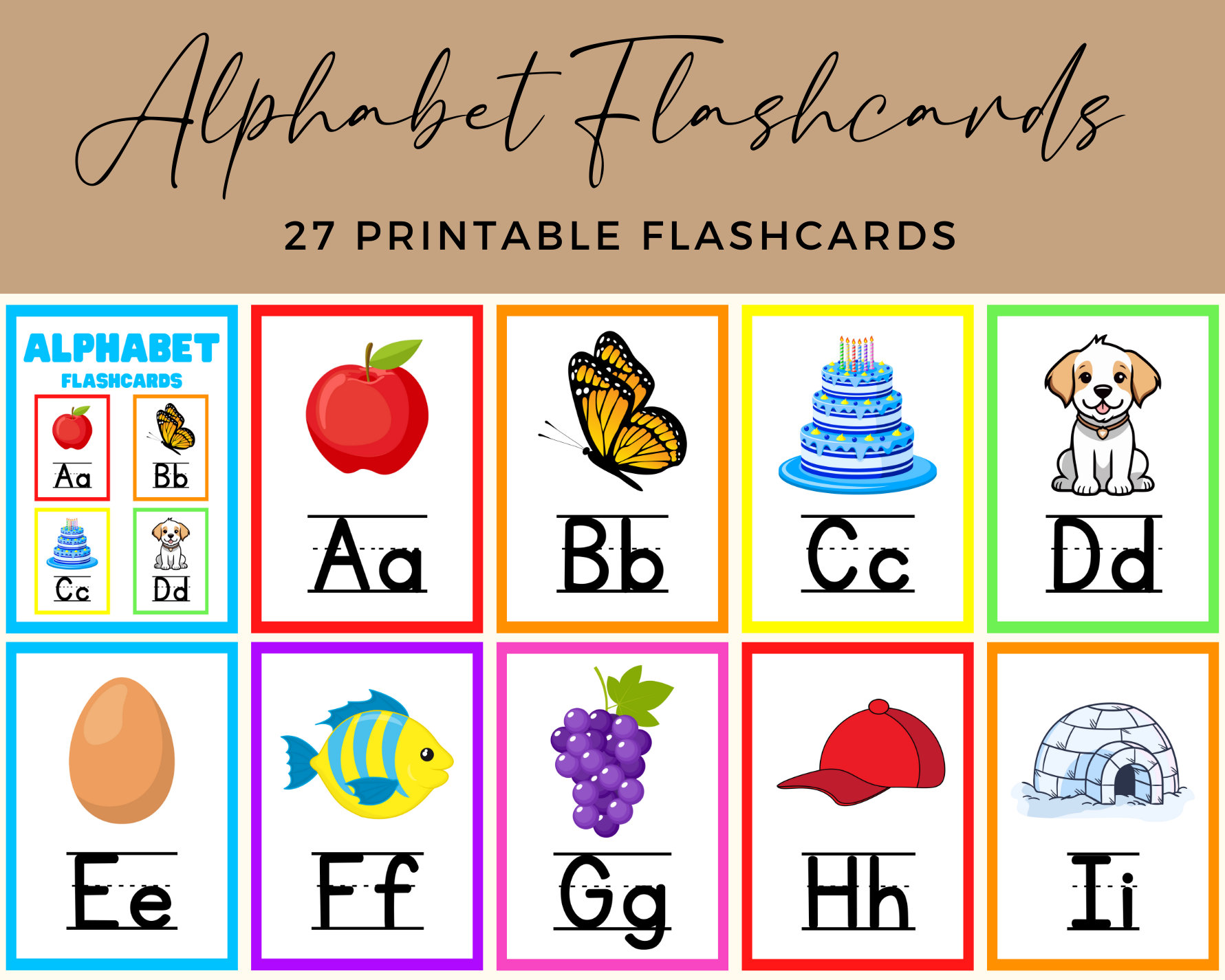Learning the Alphabet - 27 Printable Flashcards - Etsy