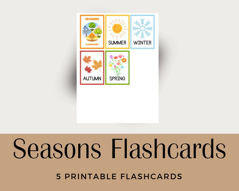 Seasons - 5 Printable Flashcards - Etsy