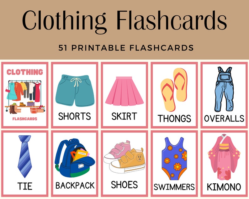 Clothing - 51 Printable Flashcards - Etsy