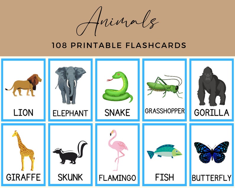 Animals - 108 Printable Flashcards - Etsy