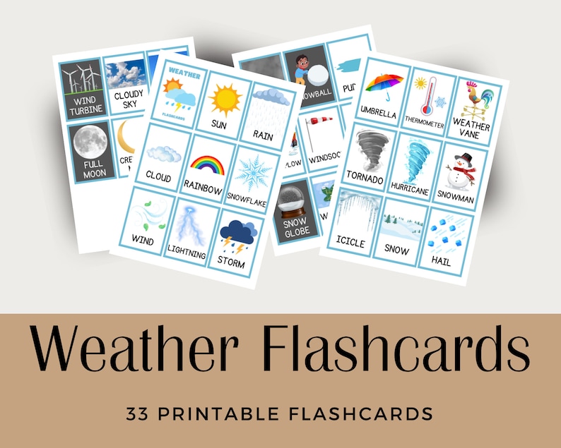 Weather - 33 Printable Flashcards - Etsy