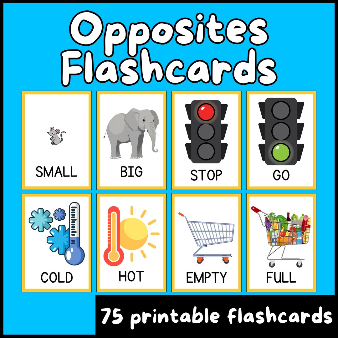 Opposites - 75 Printable Flashcards - Etsy