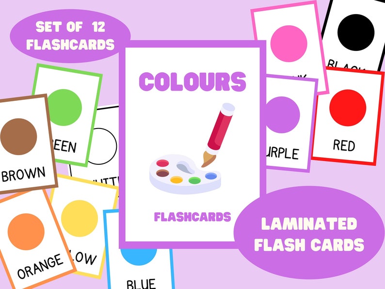 Colours - 12 Laminated Flashcards - Etsy