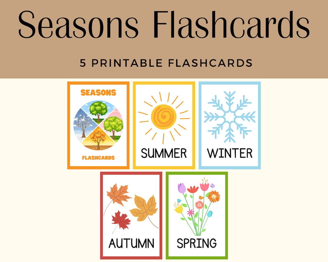 Seasons - 5 Printable Flashcards - Etsy