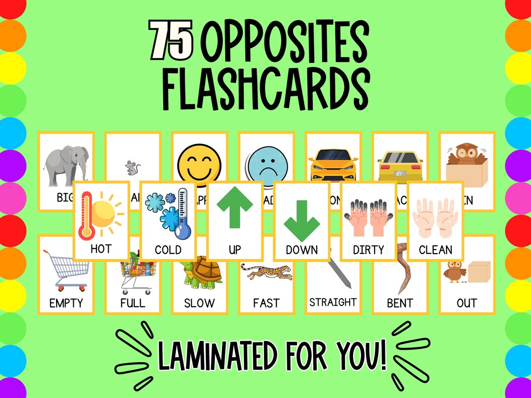 Opposites - 75 Laminated Flashcards - Etsy
