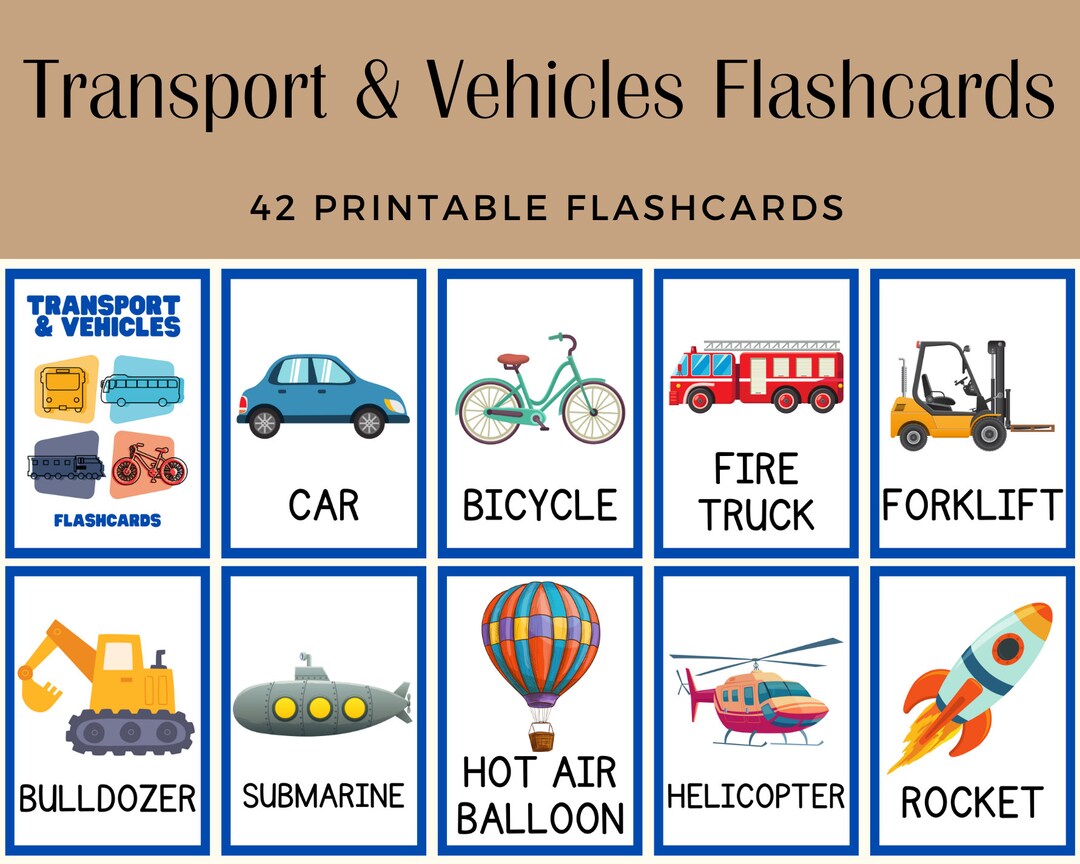 Transport and Vehicles - 42 Printable Flashcards - Etsy