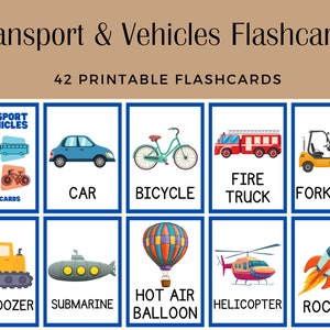Transport and Vehicles - 42 Printable Flashcards - Etsy