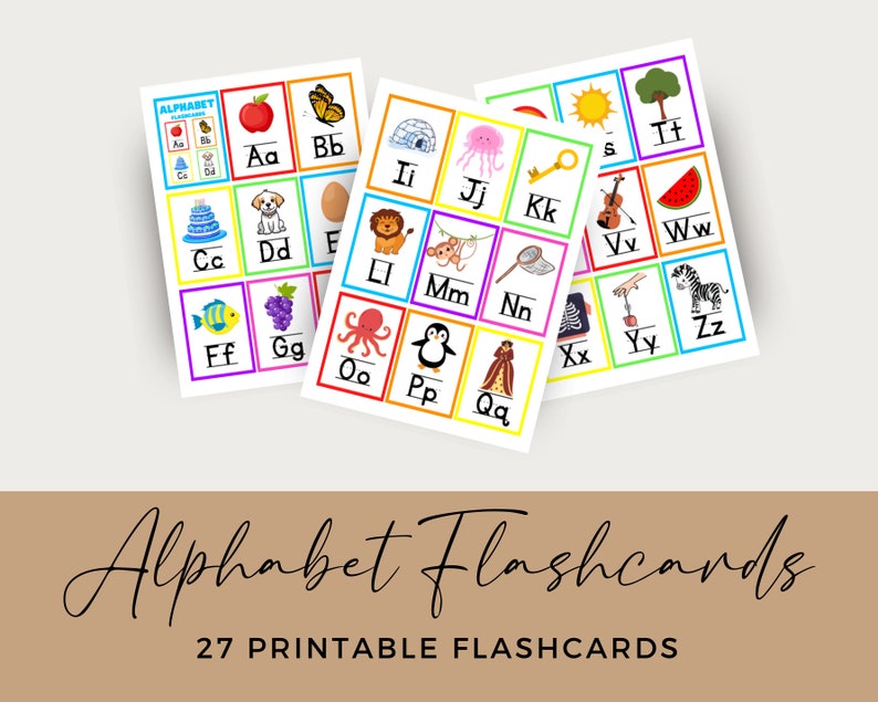 Learning the Alphabet - 27 Printable Flashcards - Etsy