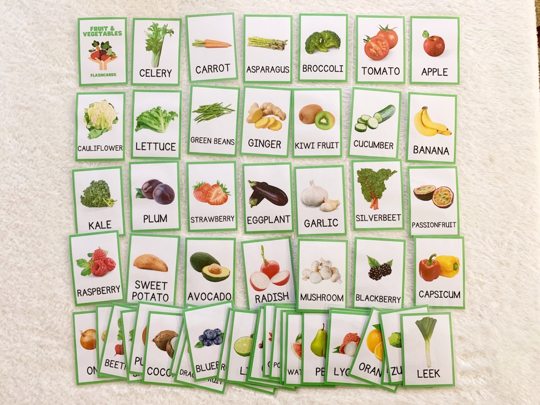 Fruits & Vegetables - 53 Laminated Flashcards - Etsy